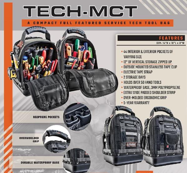 VETO HVAC TECH MEDIUM TOOL BAG MCT HVACR SERVICE TOOLS TOUGH TOOL BAGS ...